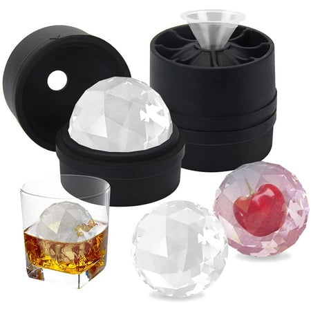 Ice Ball Mold, Silicone Round Ice Cube Maker with Funnel Diamond Shape ...
