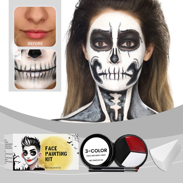T Black White Red Face Body Paint Colors Clown Makeup Kit With Sponge ...