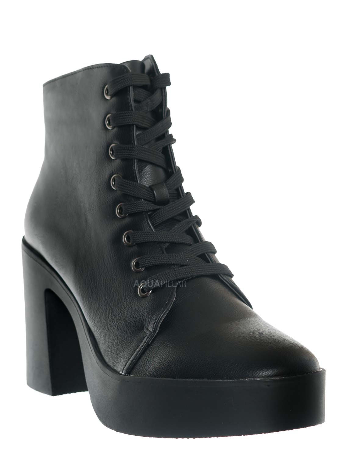 Military Lace Up Combat Ankle Boot On Chunky Block Heel Lug Sole Bootie ...