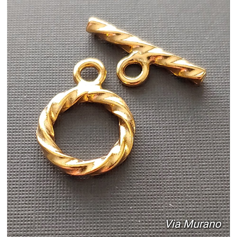 Two Twisted Toggle Rope Clasp in White Silver with 24kt Pure Gold ...