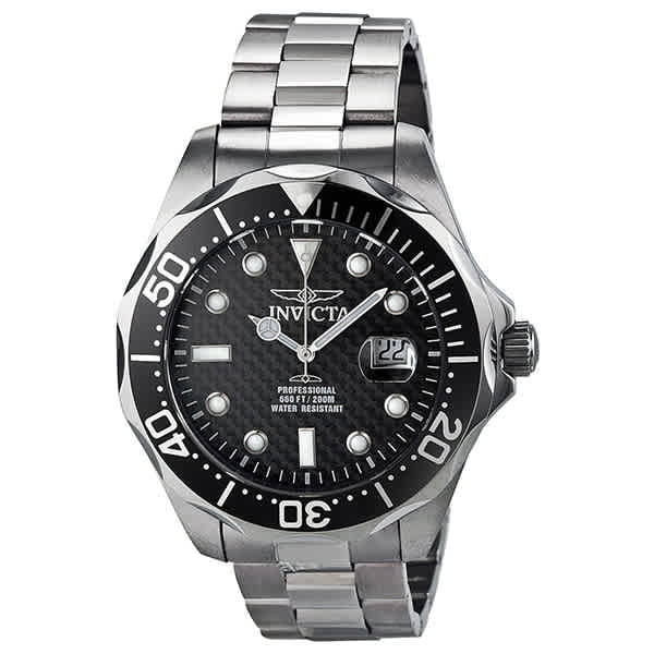 Invicta Men's Grand Diver Black Carbon Fiber Dial Black Bezel Stainless ...
