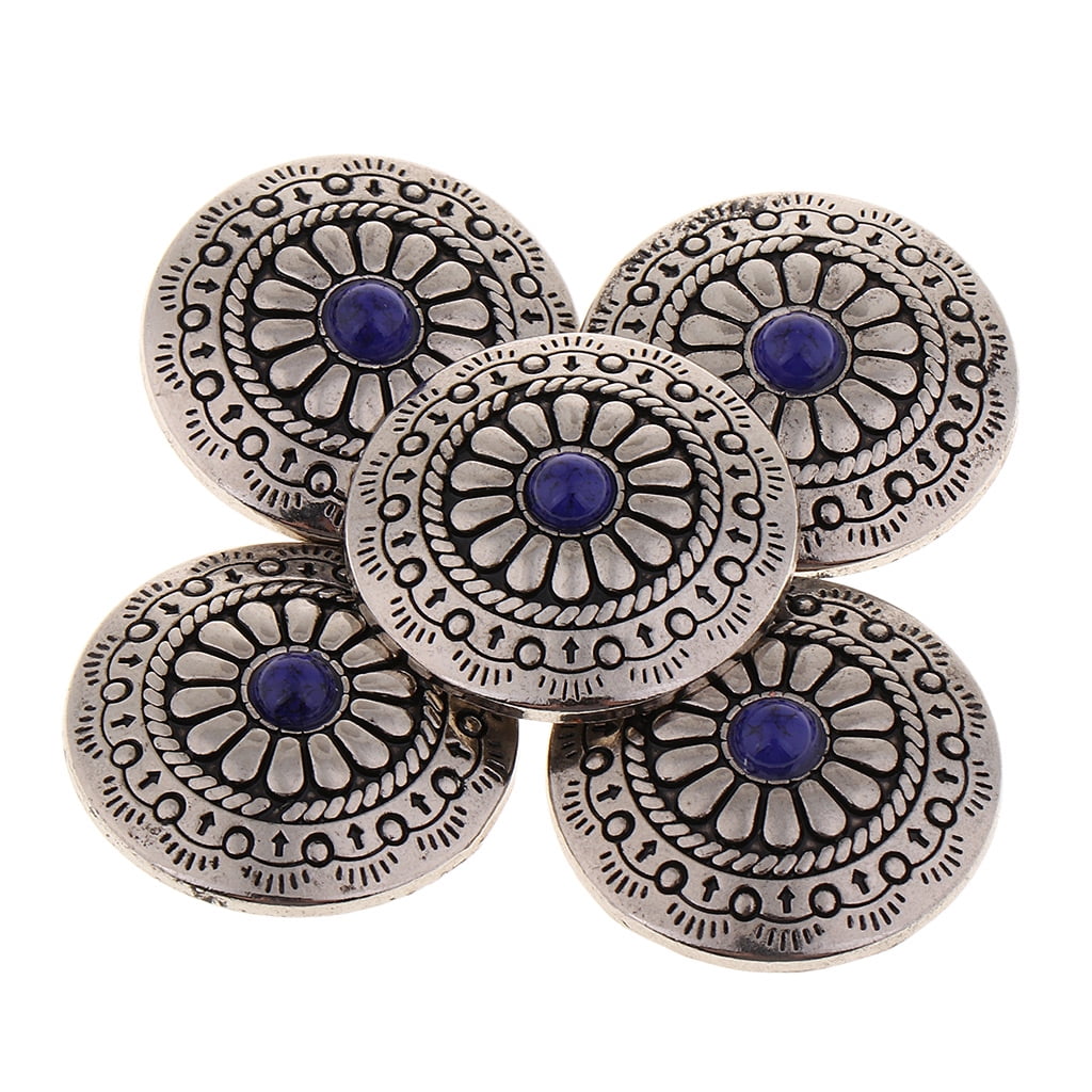 Pack of 5 Antique Flower Turquoise Rivets Leather Craft Buttons ...
