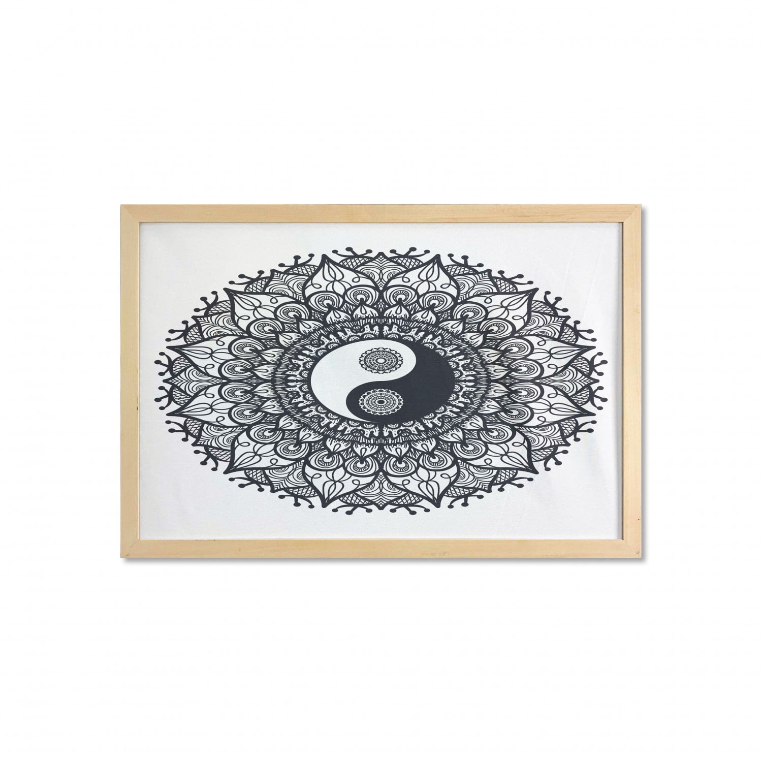 Ying Yang Wall Art with Frame, Bohemian Style Tao in Floral Mandala ...