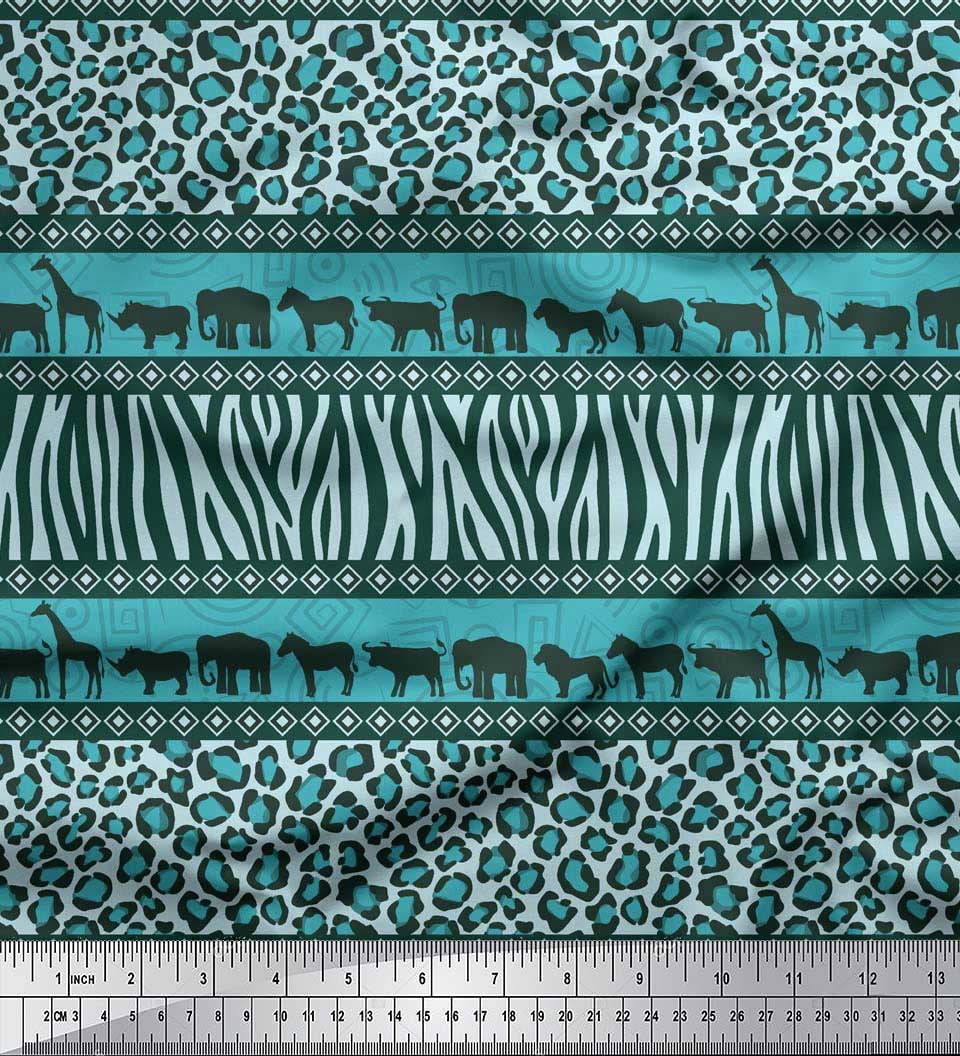 Soimoi Crepe Silk Fabric Animal Skin & Animals Group Print Fabric by ...