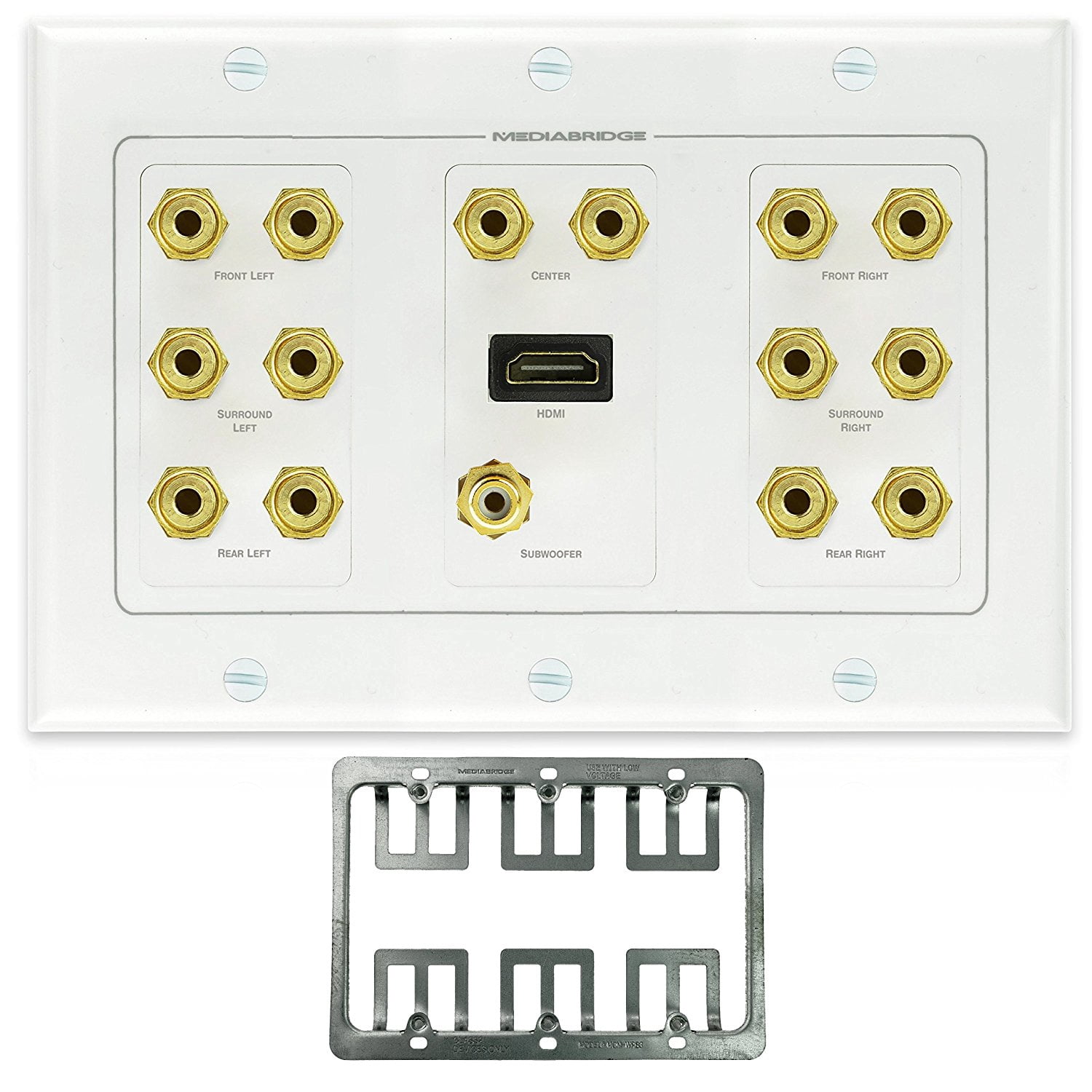 Mediabridge Home Theater Wall Plate w/ Binding Posts (7 Pair), RCA (1 ...