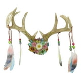 Rustic 12 Point Stag Deer Antlers Flowers And Feathers Rack Wall Hooks ...
