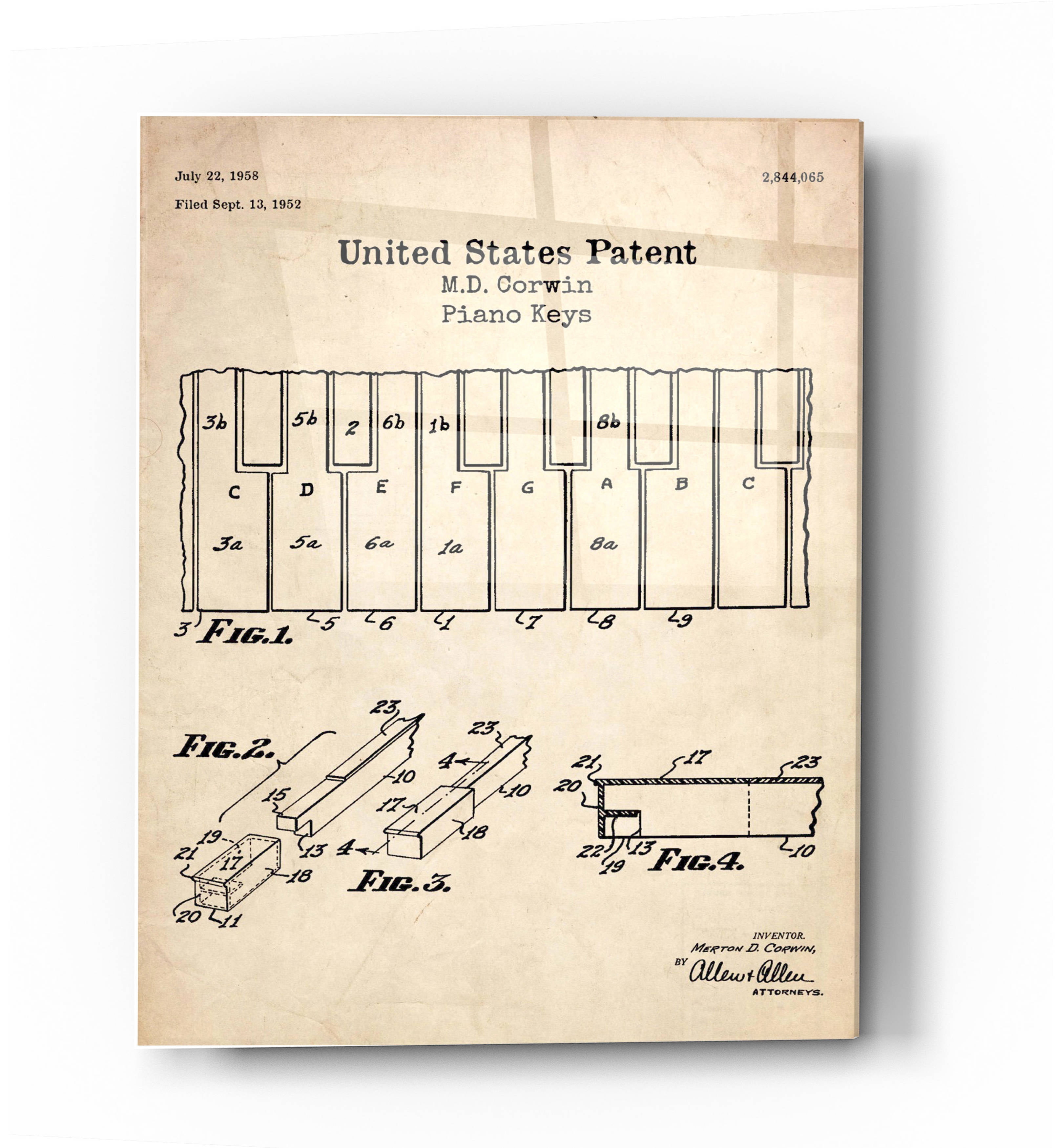Epic Art 'Piano Keys Blueprint Patent Parchment' Acrylic Glass Wall Art ...