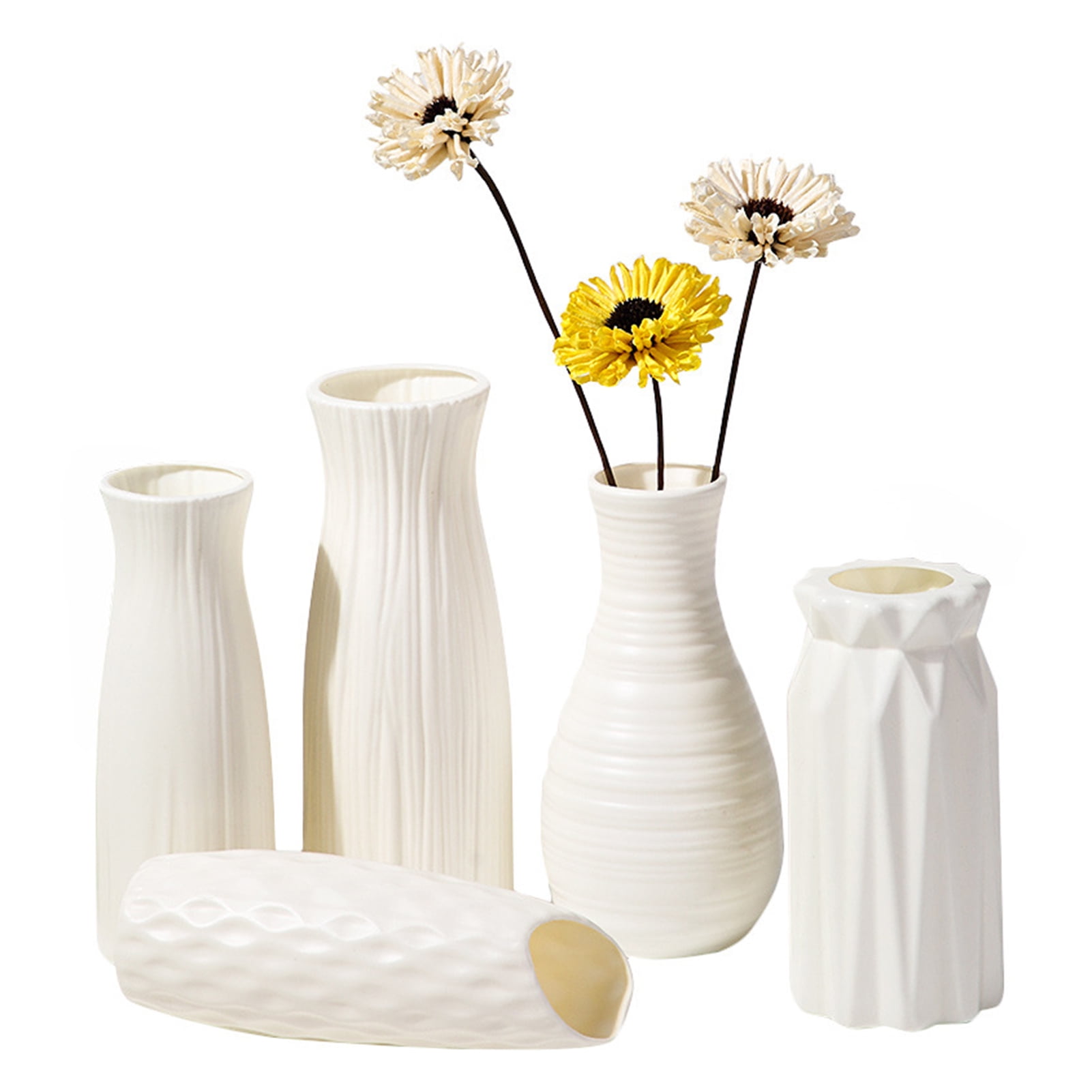 White Flower Vases, Simulation Ceramic Vases for Home Decor - Boho Vase ...