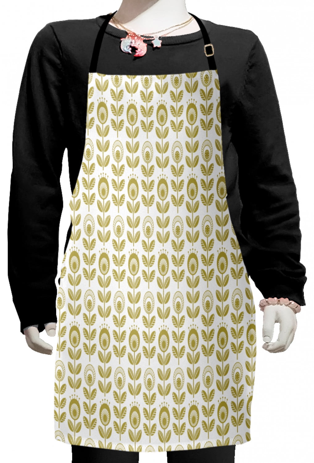 Floral Kids Apron, Pattern of Monochrome Traditional Scandinavian Style ...