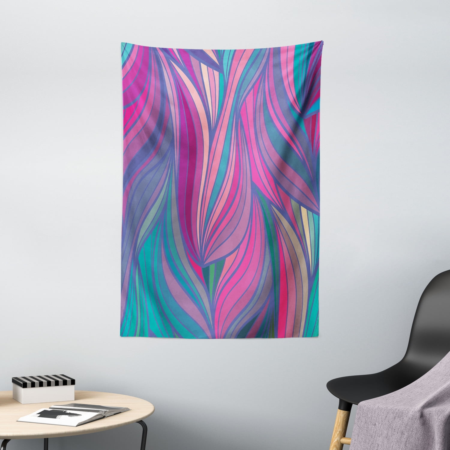 Abstract Tapestry, Hand Drawn Curved Stripes Pattern Wavy Psychedelic ...