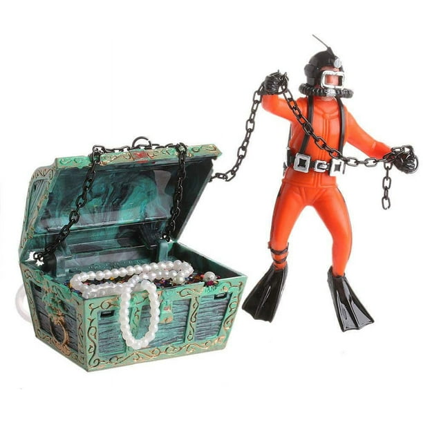 SHAR Orange Treasure Hunter Ornament Aquarium Fish Action Figure Diver ...