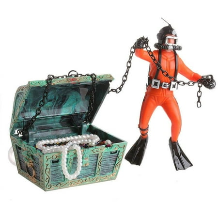 Orange Treasure Hunter Ornament Aquarium Fish Action Figure Diver ...