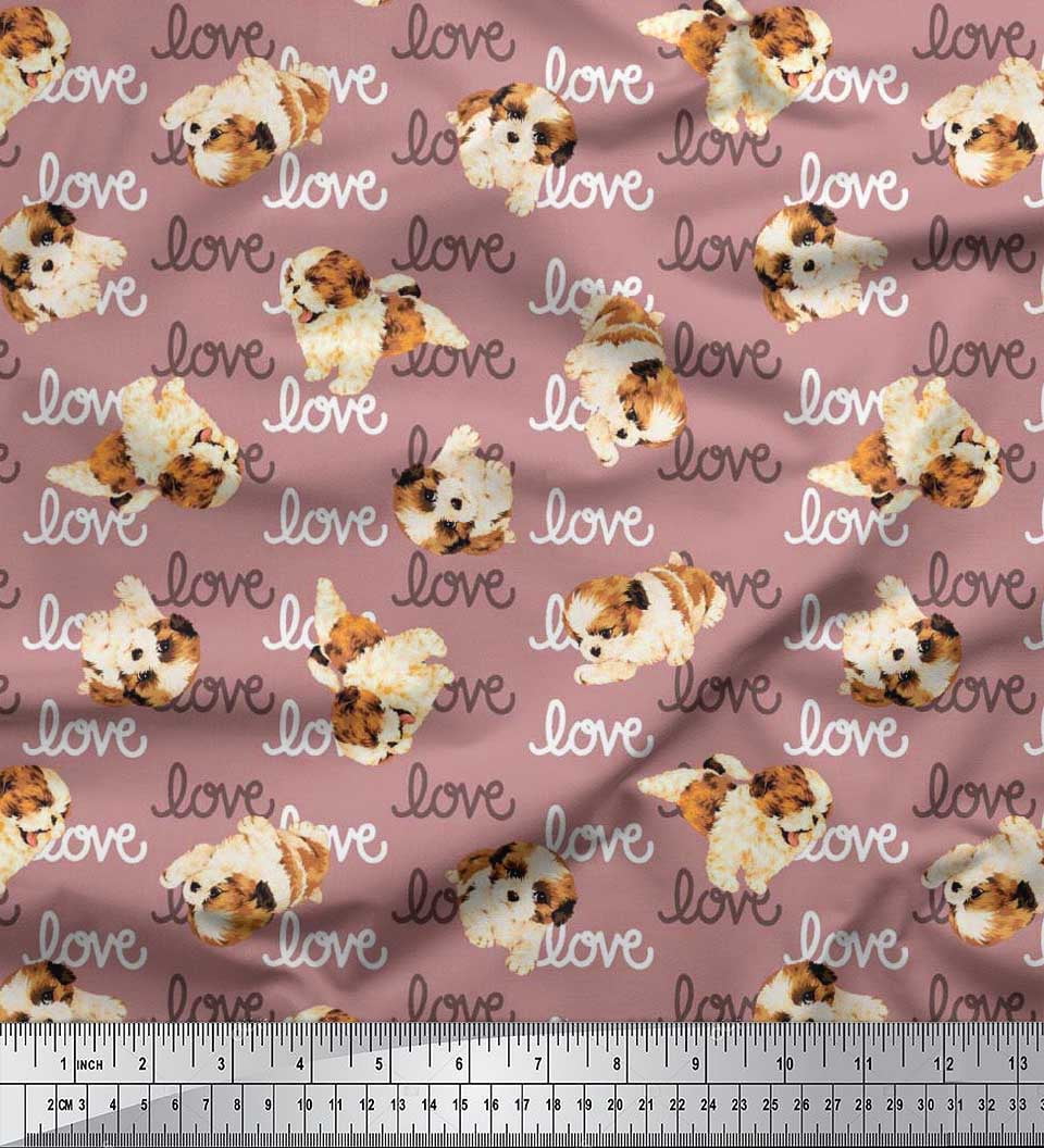 Soimoi Velvet Fabric Love Text & Puppies Dog Print Fabric by Yard 58 ...