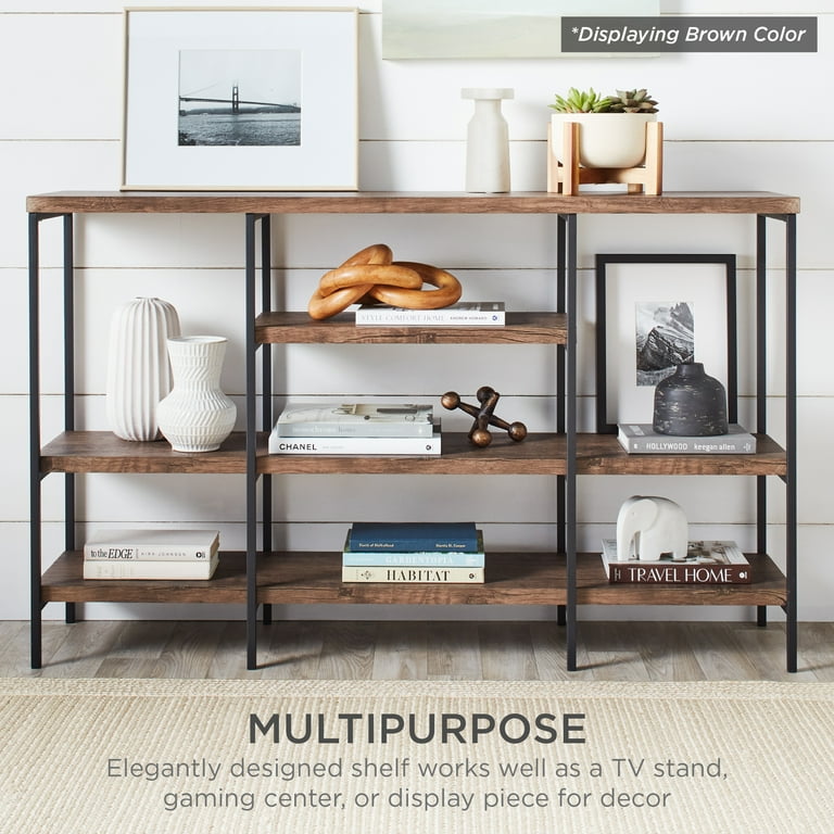 Best Choice Products Large Console Table 4 Tier 55in Rustic Industrial Sofa Table Storage for Living Room Entryway Foyer Hallway w EVA