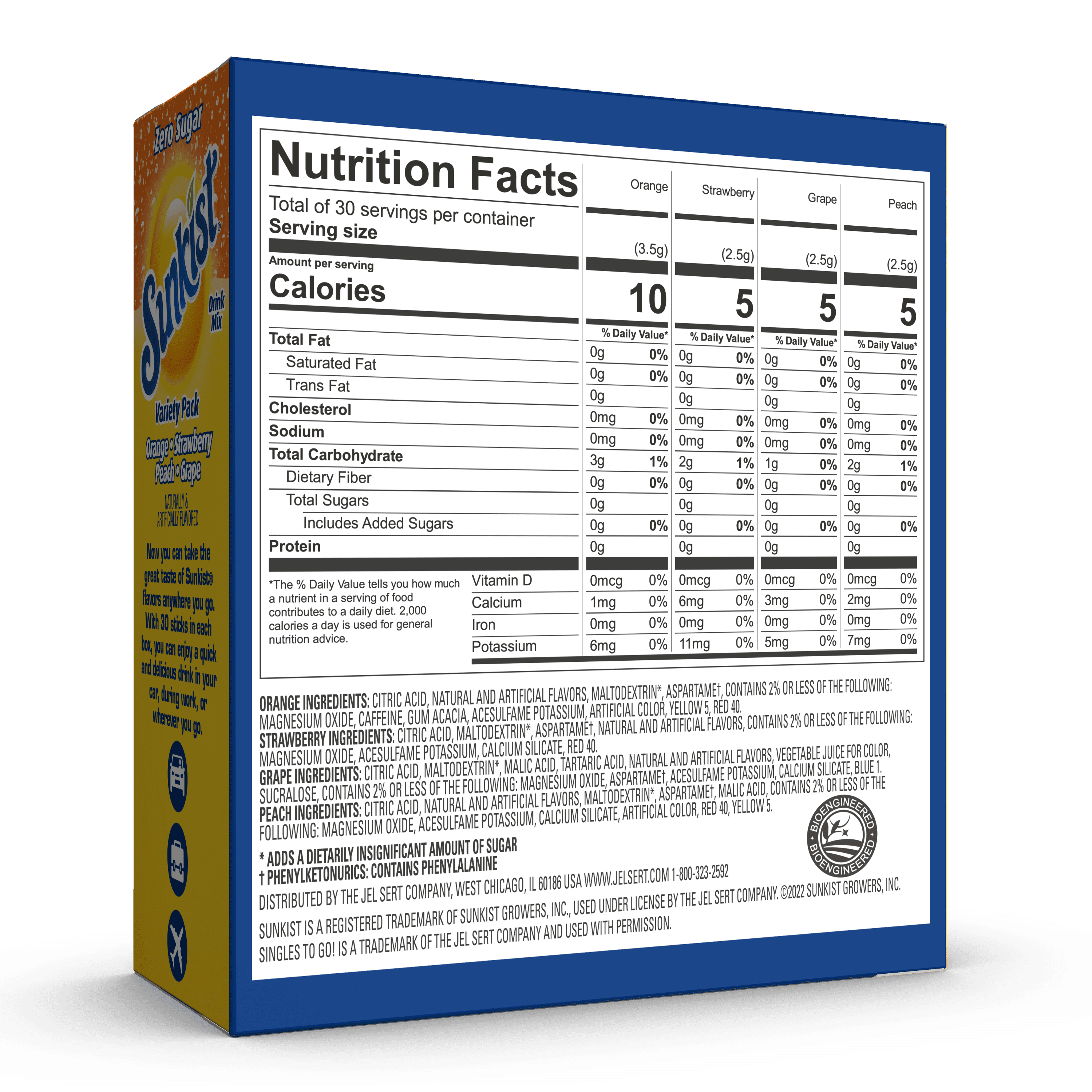 Sunkist Zero Sugar Variety Pack Singles-to-Go Powdered Drink Mix, 30 ...