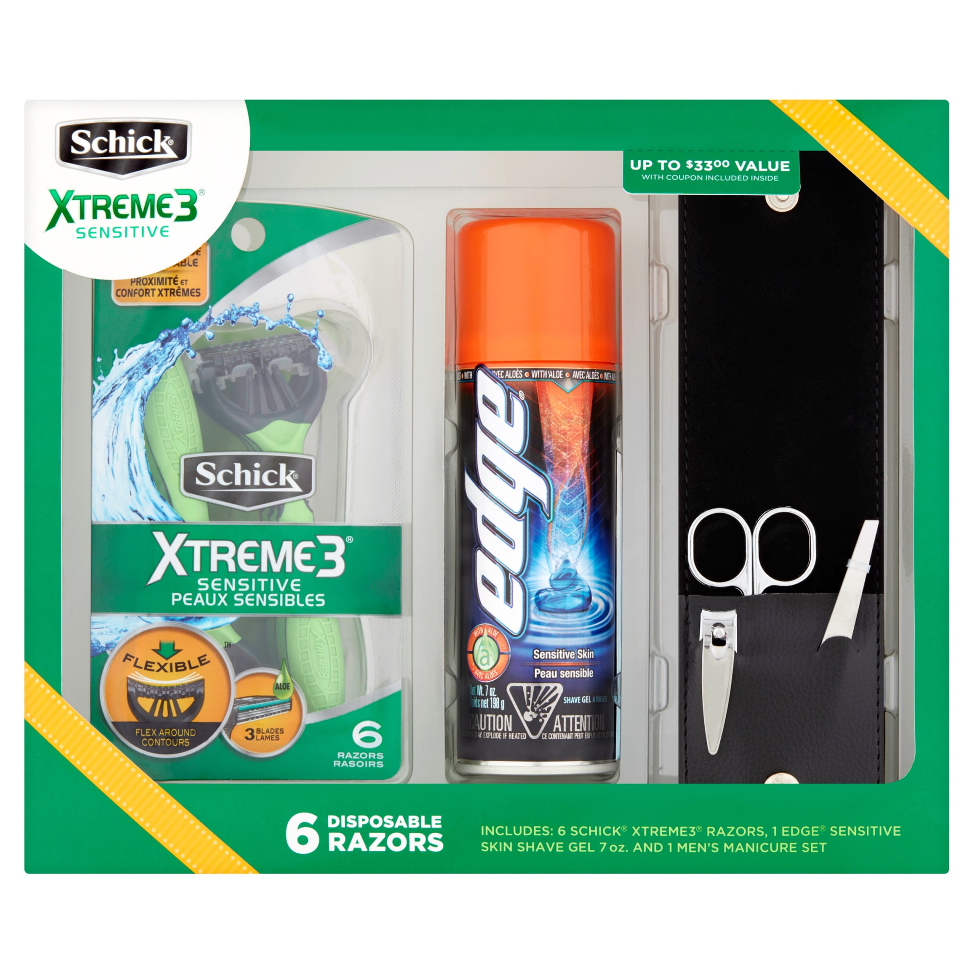 Schick Xtreme3 Sensitive Men's Grooming Gift Set including 6 Disposable ...
