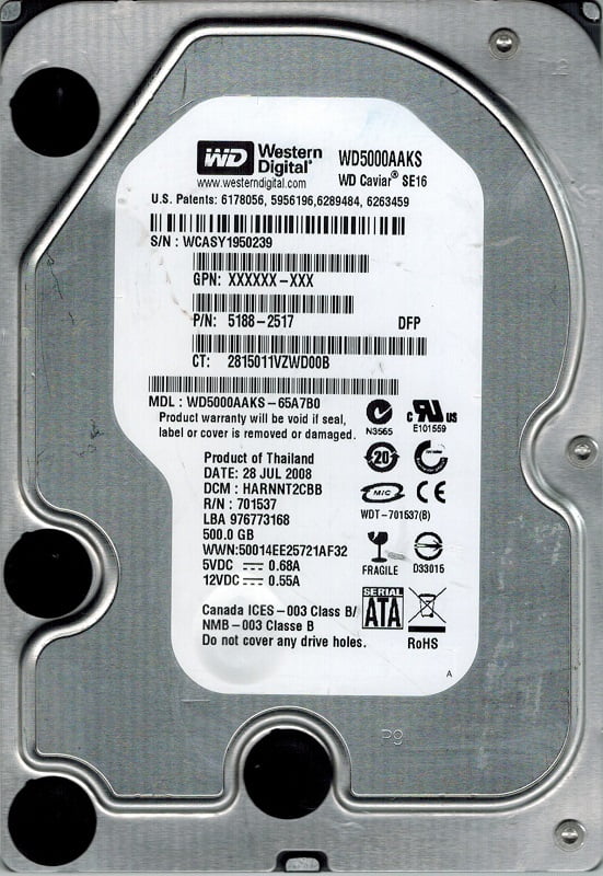 Western Digital WD5000AAKS-65A7B0 500GB DCM: HARNNT2CBB - Walmart.com