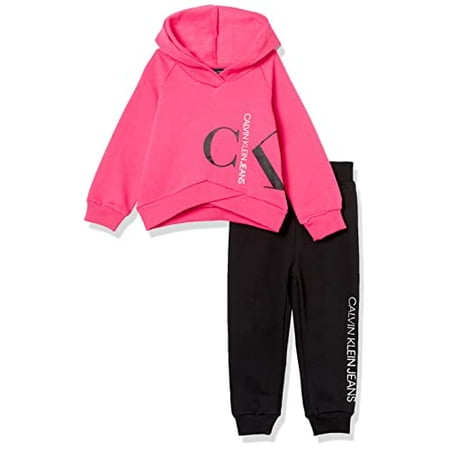 Girls 2 Pieces Hooded Jog Set, Fucsia Black, 2T | Walmart Canada