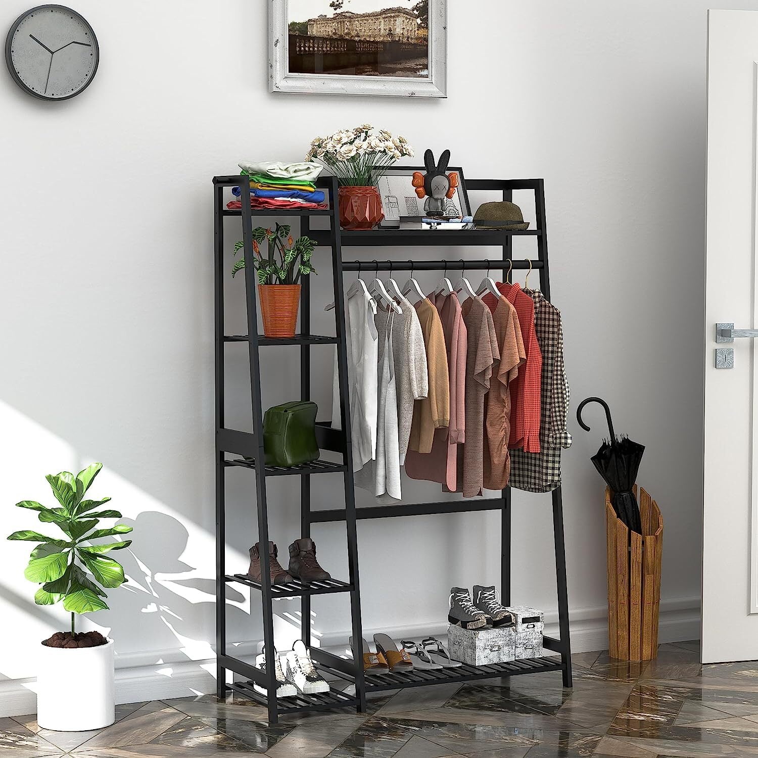 Gzxs Modern Bamboo Garment Rack, Freestanding Clothing Rack with ...