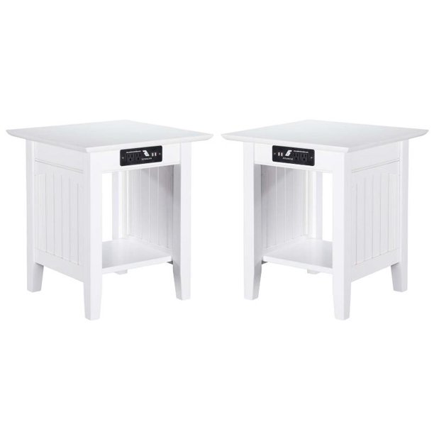 Home Square Solid Hardwood End Table in White Finish - Set of 2 ...
