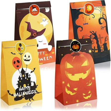 12Pcs Halloween Paper Bags with Sealing Stickers, 4 Patterns Halloween ...