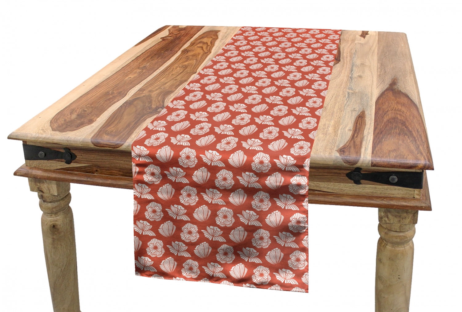 Floral Table Runner, Retro Style Design of Poppy Flowers Striped Spring ...