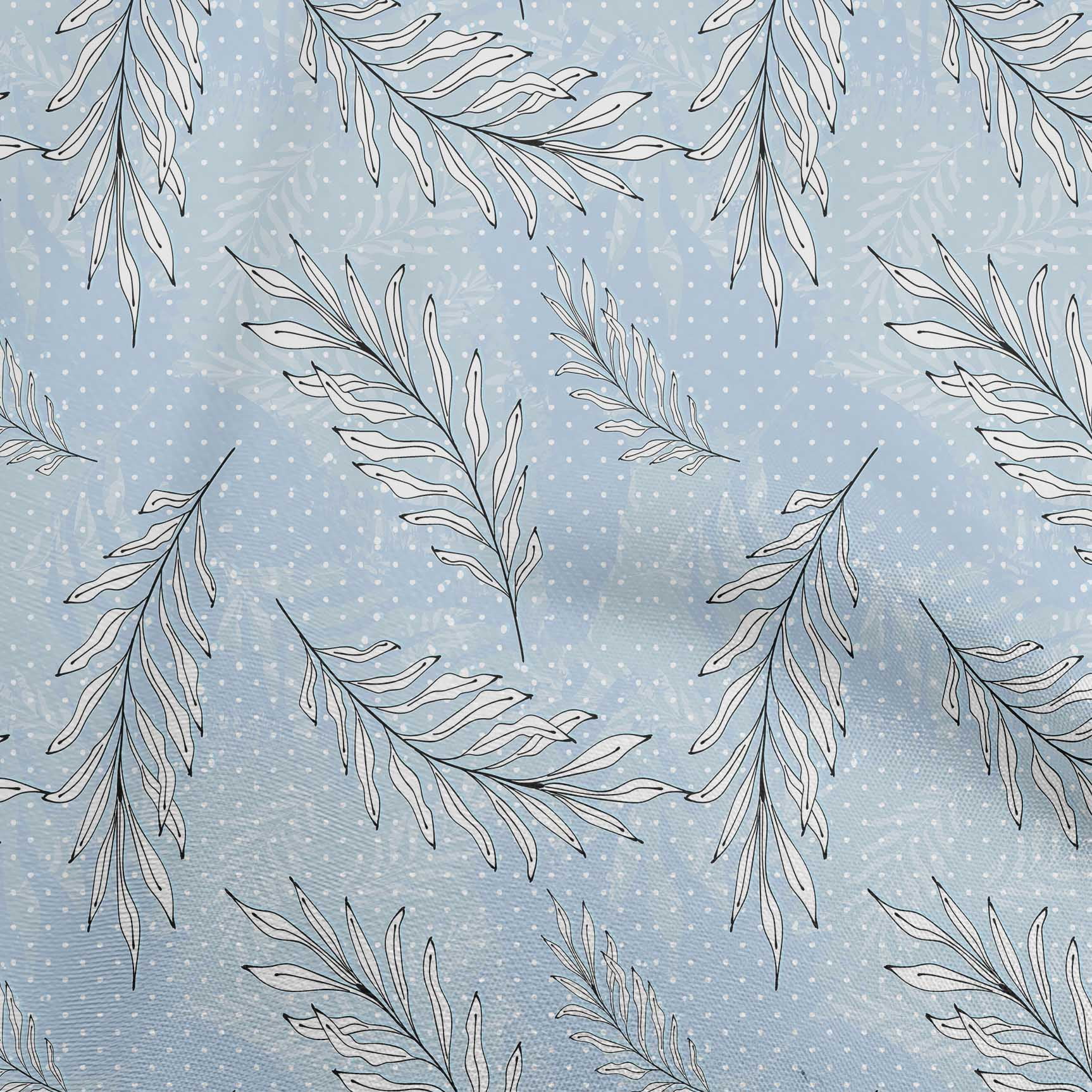oneOone Velvet Dusty Blue Fabric Tropical Leaf With Dot Sewing Craft ...