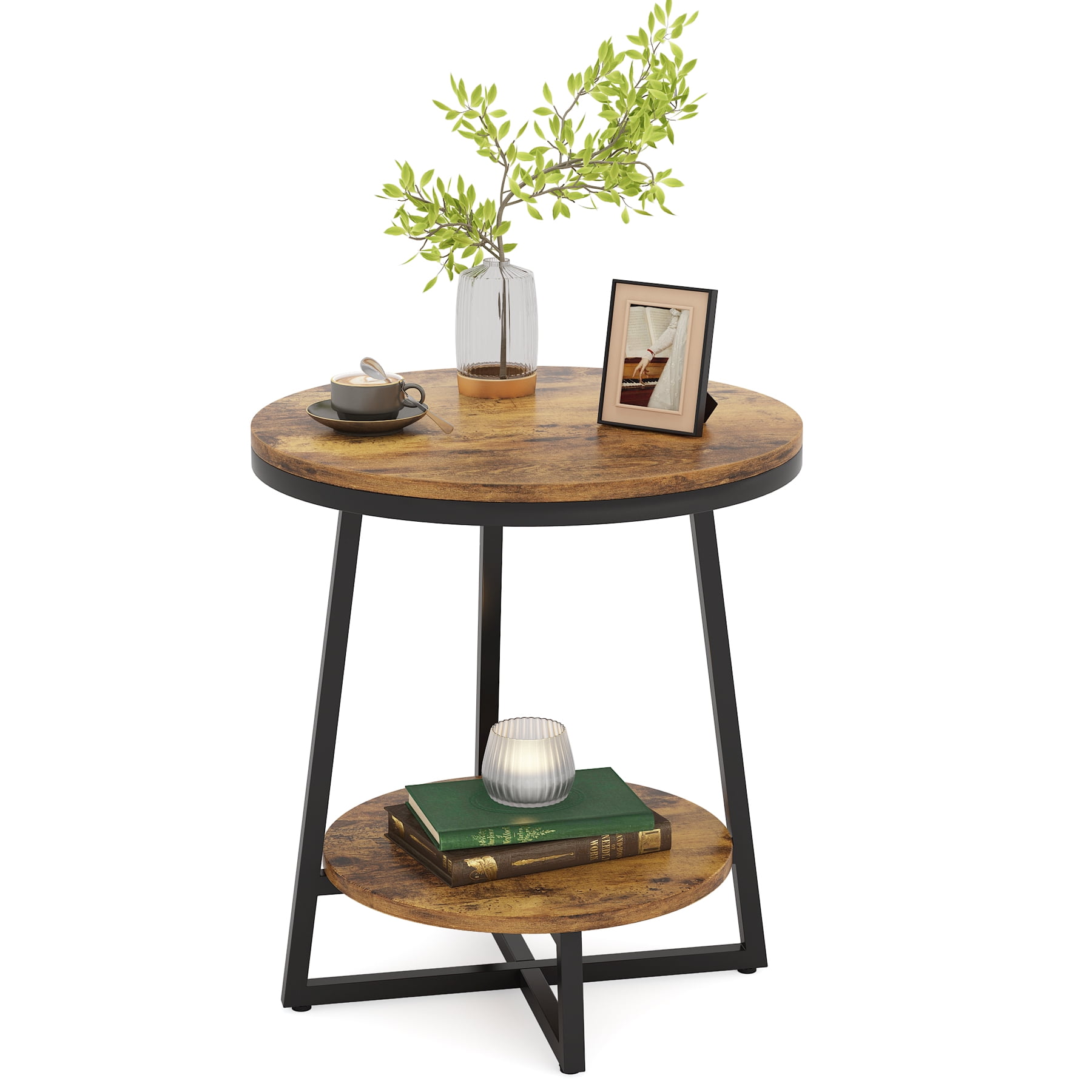 Click here for Fnova 2-Tier Round End Table With Storage Shelf  I... prices