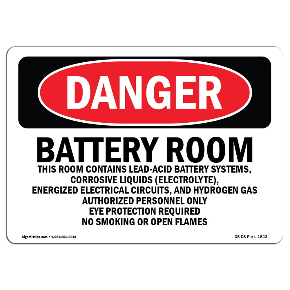 OSHA Danger Sign - Battery Room Authorized Personnel Only 24" X 18 ...