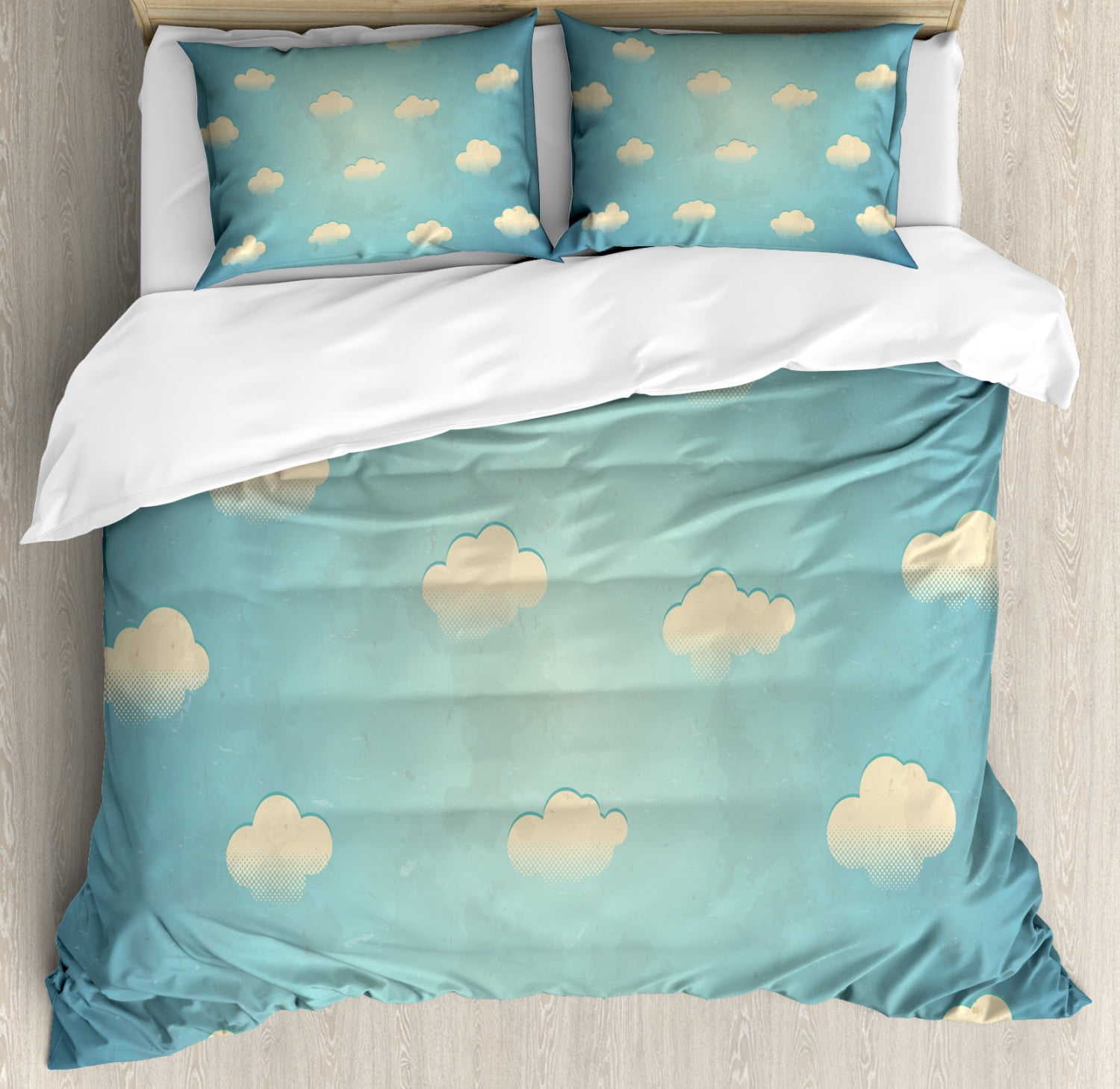 Cloud King Size Duvet Cover Set, Vintage Cloud Cumulus Pattern Weather ...