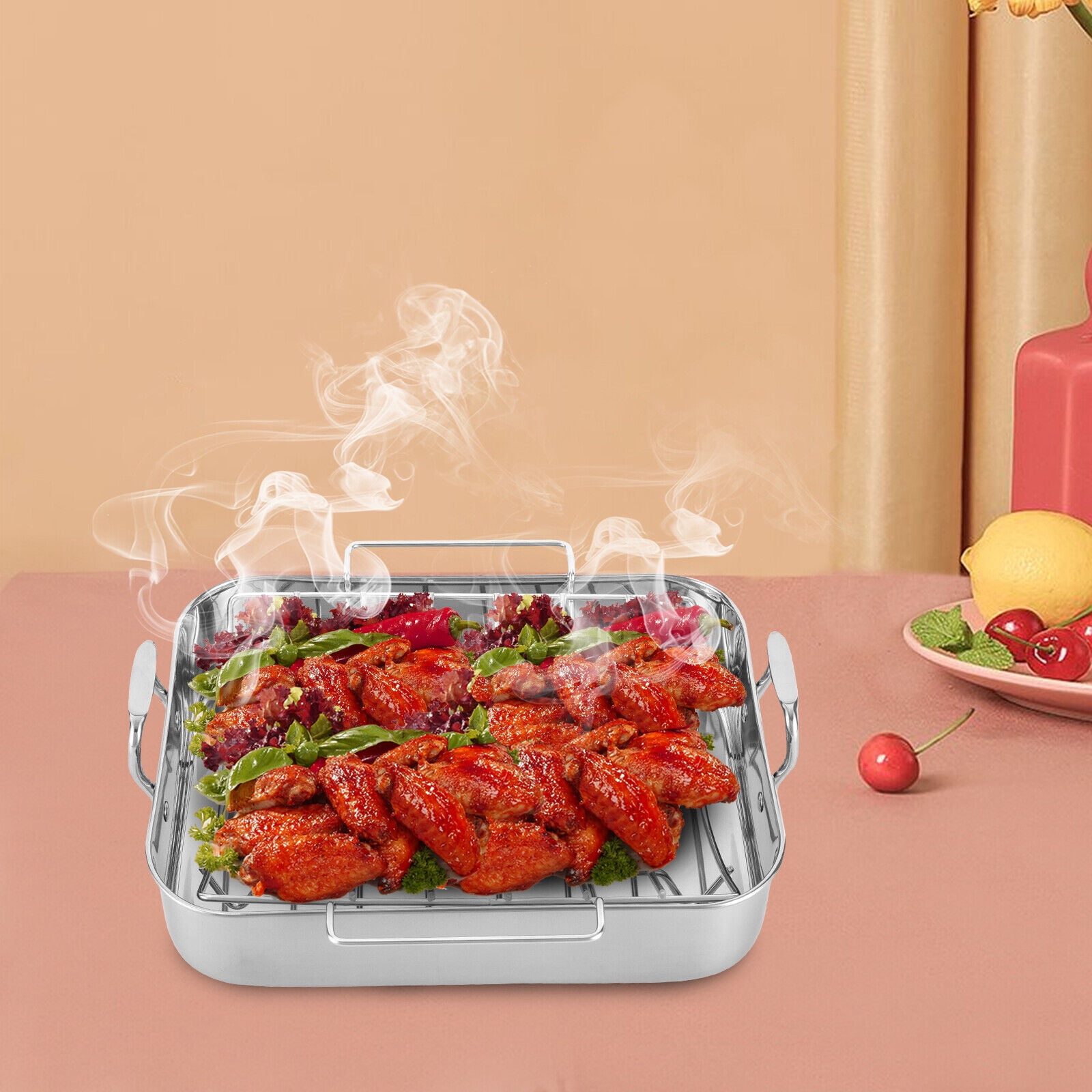 16.5" Roaster Roasting Pan with Baking Rack Stainless Steel Turkey ...