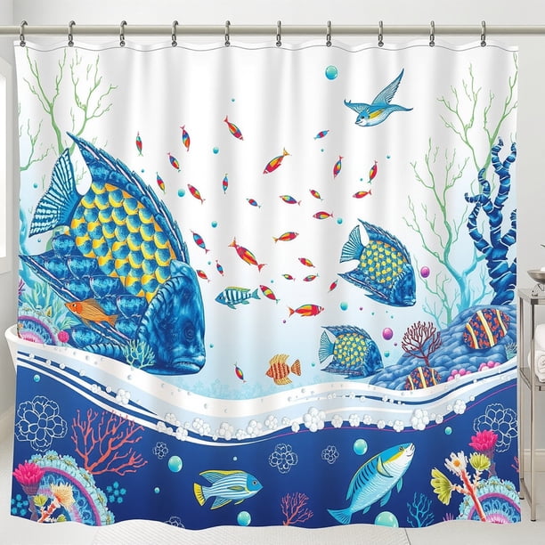 Vibrant Underwater Scene Shower Curtain with Colorful Fish and Coral ...