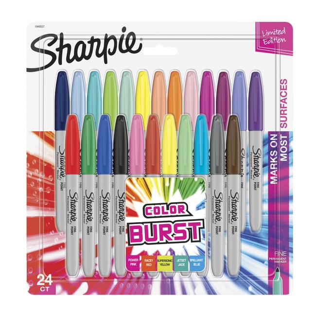 Sharpie Color Burst Permanent Markers, Fine Point, Assorted Colors, 24 ...