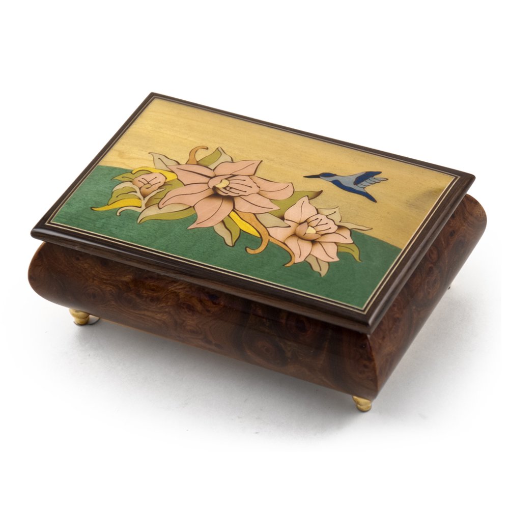 Handcrafted Tropical Theme Inlay Music Box With Hummingbird And Floral ...