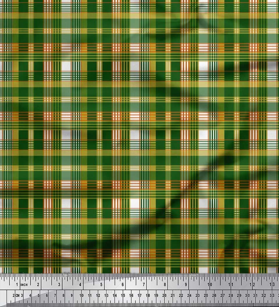 Soimoi Satin Silk Fabric Plaid Check Print Fabric by the Yard 42 Inch ...