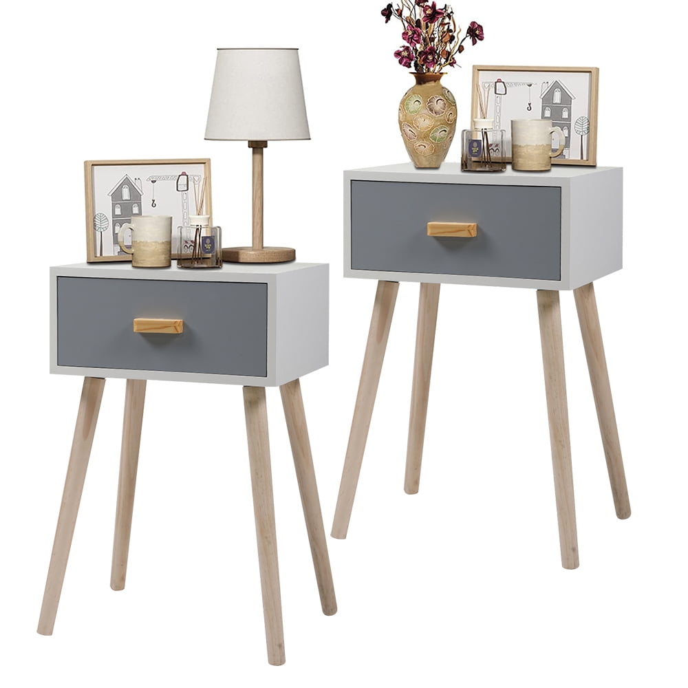 Sesslife Gray Night Stand Set of 2, Solid Wood Legs Philippines | Ubuy