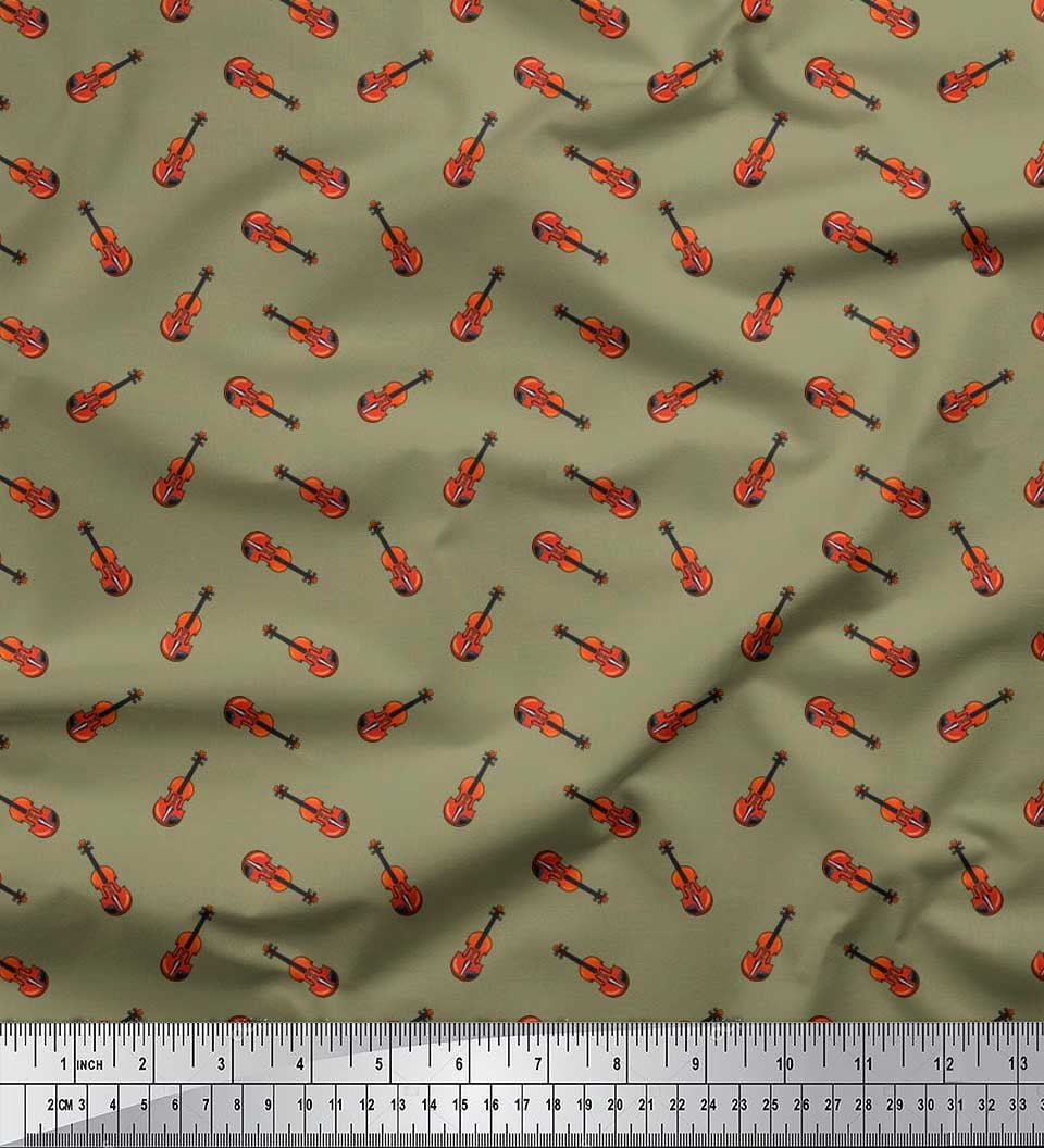 Soimoi Silk Fabric Guitar Musical Instrument Print Fabric by The Yard ...