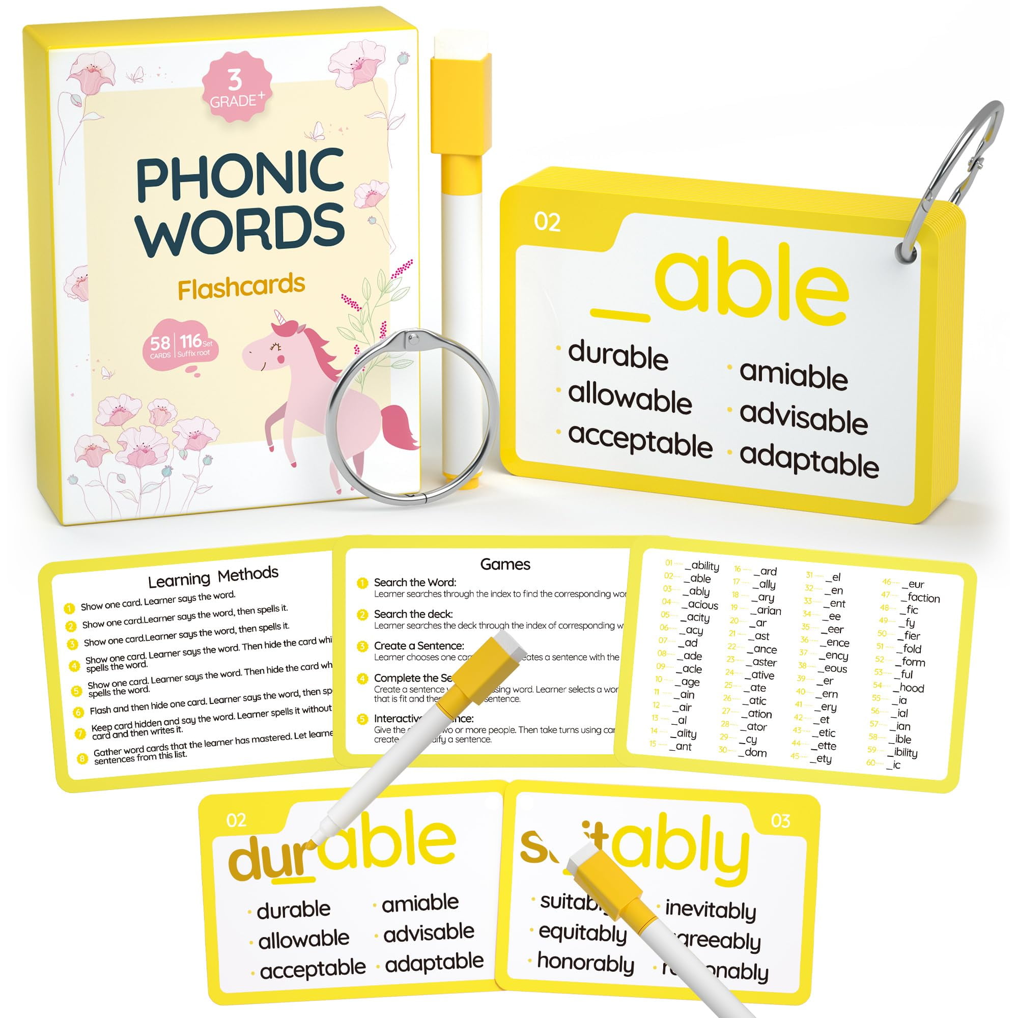 Wjpc 116 Set Tarjetas Flash De Palabras De Sufijo Fonético Tarjetas ...