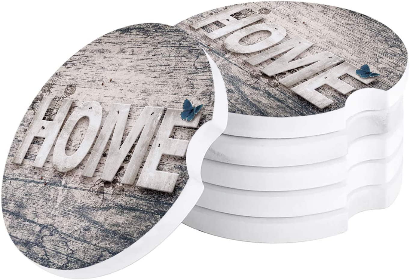 FMSHPON Home Letter Vintage Wooden Grain Set of 4 Car Coaster for ...