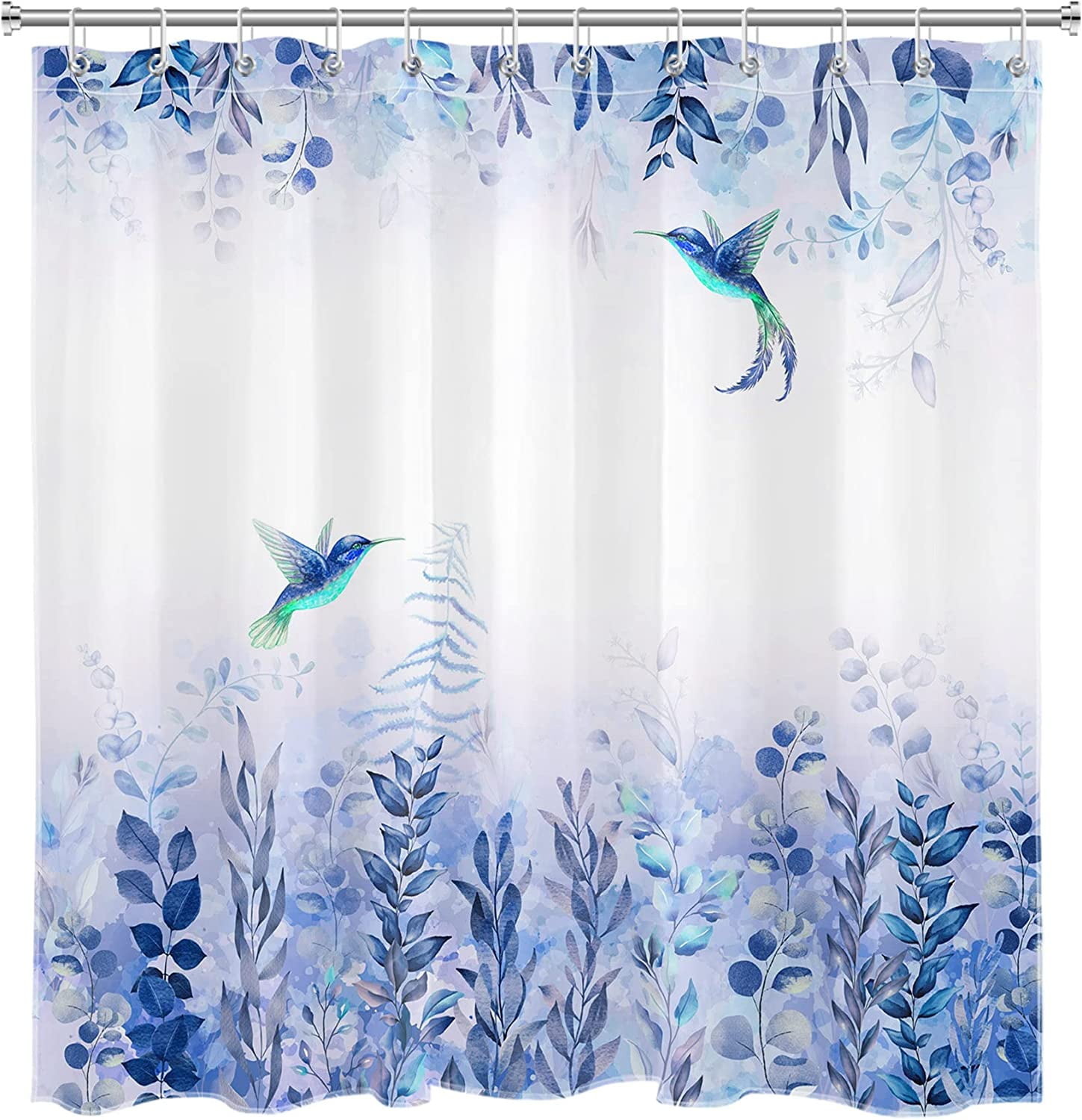 Blue Leaf Shower Curtain Eucalyptus Hummingbird Bird Shower Curtains