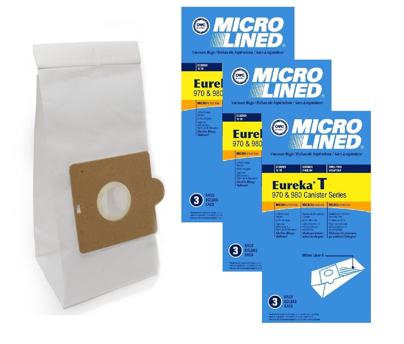 DVC Micro-Lined Paper Replacement Bags Style T Fit Eureka 970 and 980 ...