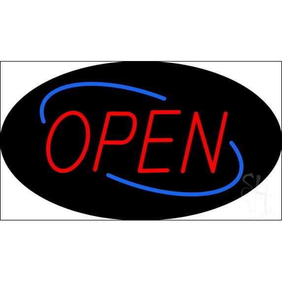 Open Deco Style Red Letters with Blue Oval Border LED Neon Sign 13 x 24 ...