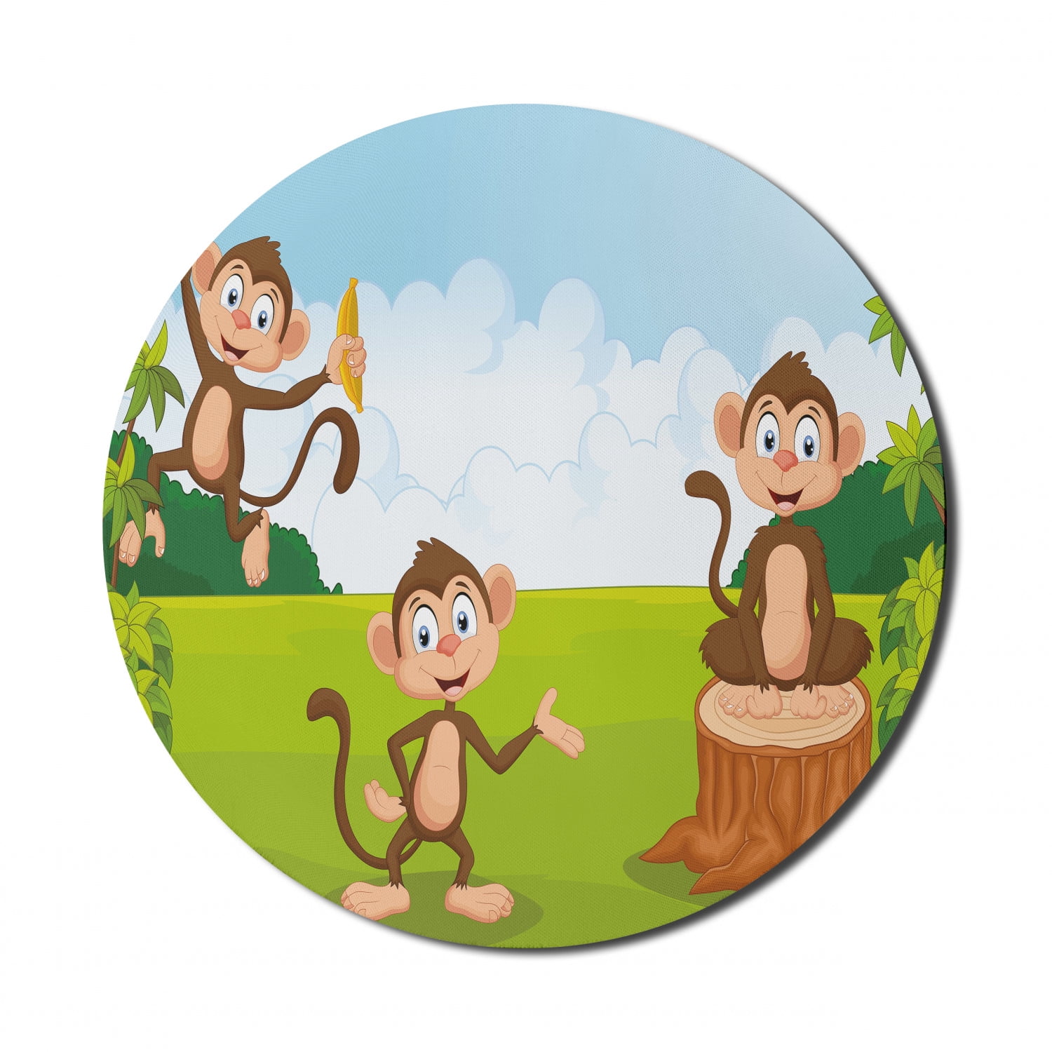 Cartoon Mouse Pad for Computers, 3 Monkeys Playing in a Tropical Forest ...