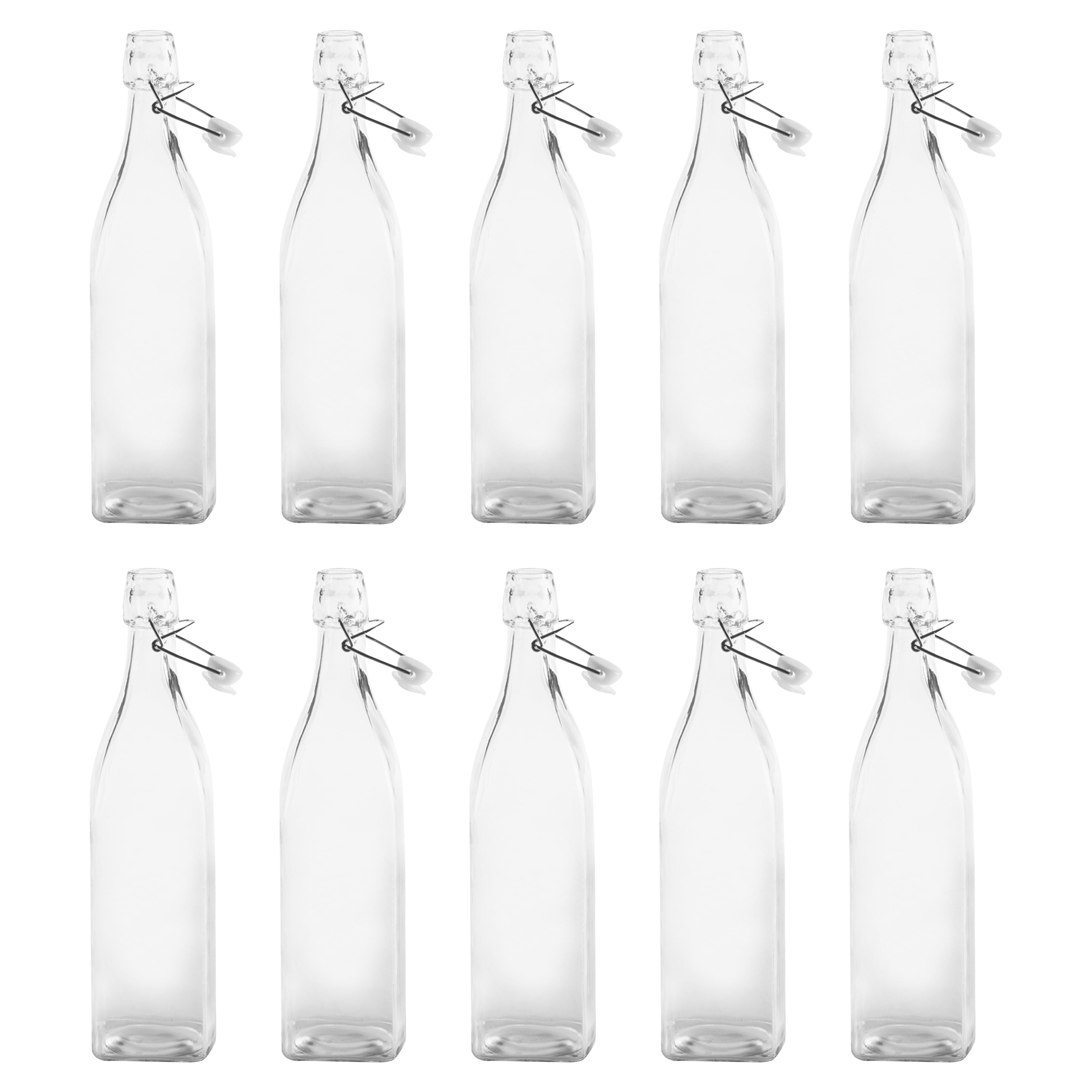 Square Glass Water Carafe Bottles with Wire Lids 14 oz. Set of 10, Bulk ...