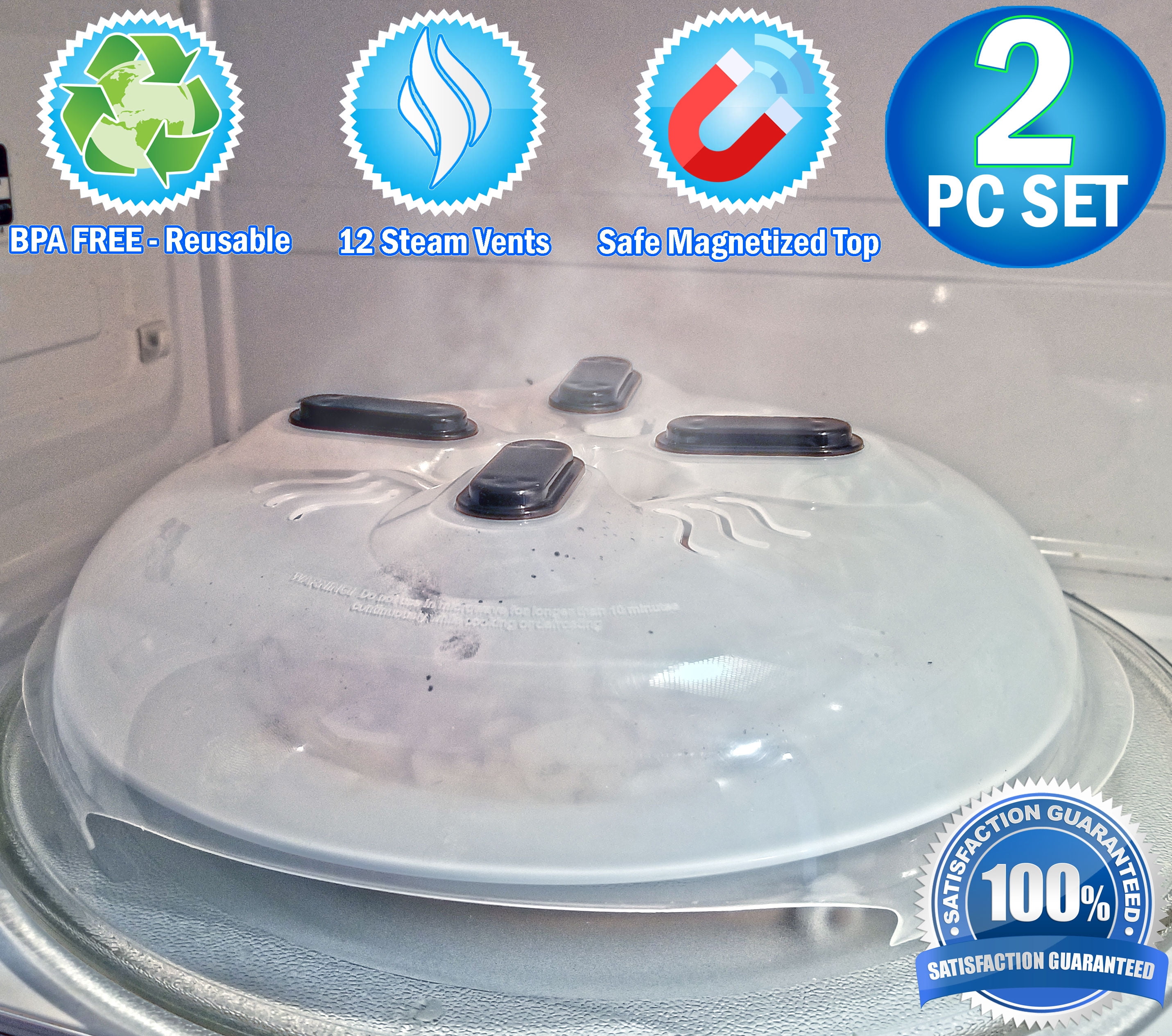 2 Microwave Hovering Anti Splattering Magnetic Food Lid Cover Guard ...