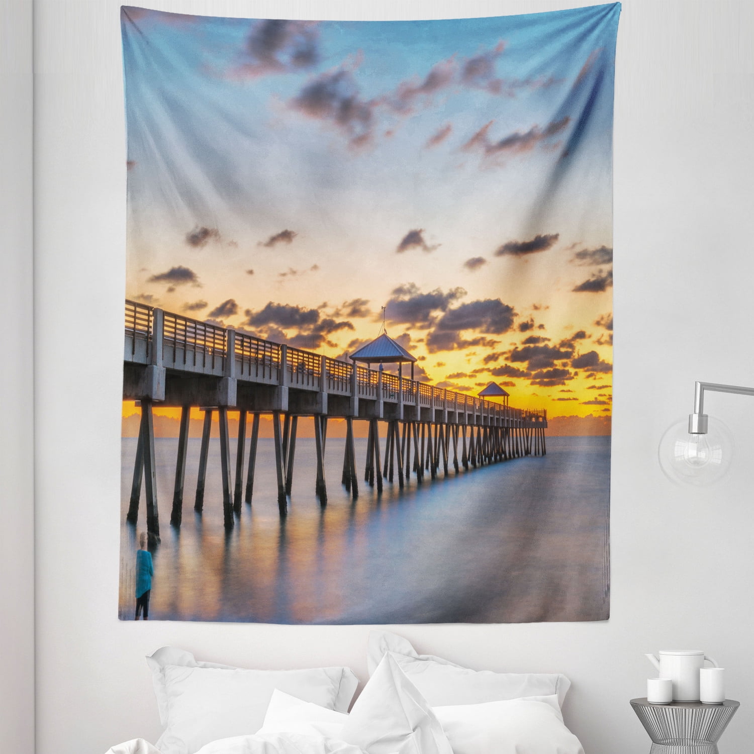 Beach Tapestry, Florida Sunrise Dramatic Sky and Juno Pier Scenic ...