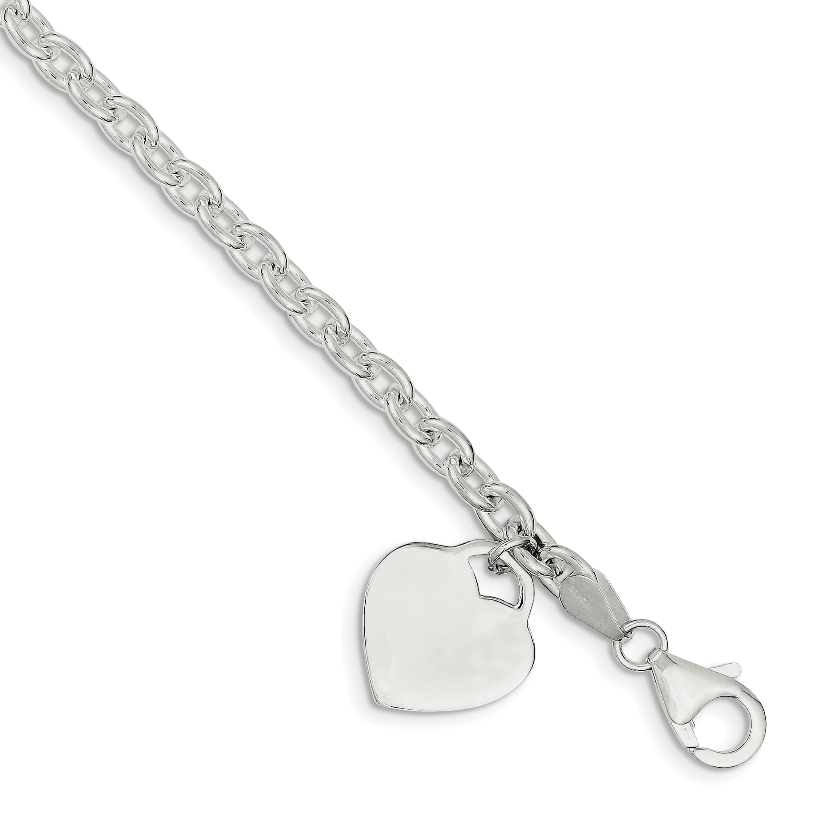 925 Sterling Silver 1.5mm Heart Charm Bracelet 8.50 Inch W/charm Fine ...