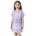 BZSMCE Short Sleeve dress Dress Casual Cotton Dresses-Lilac Plaid ...