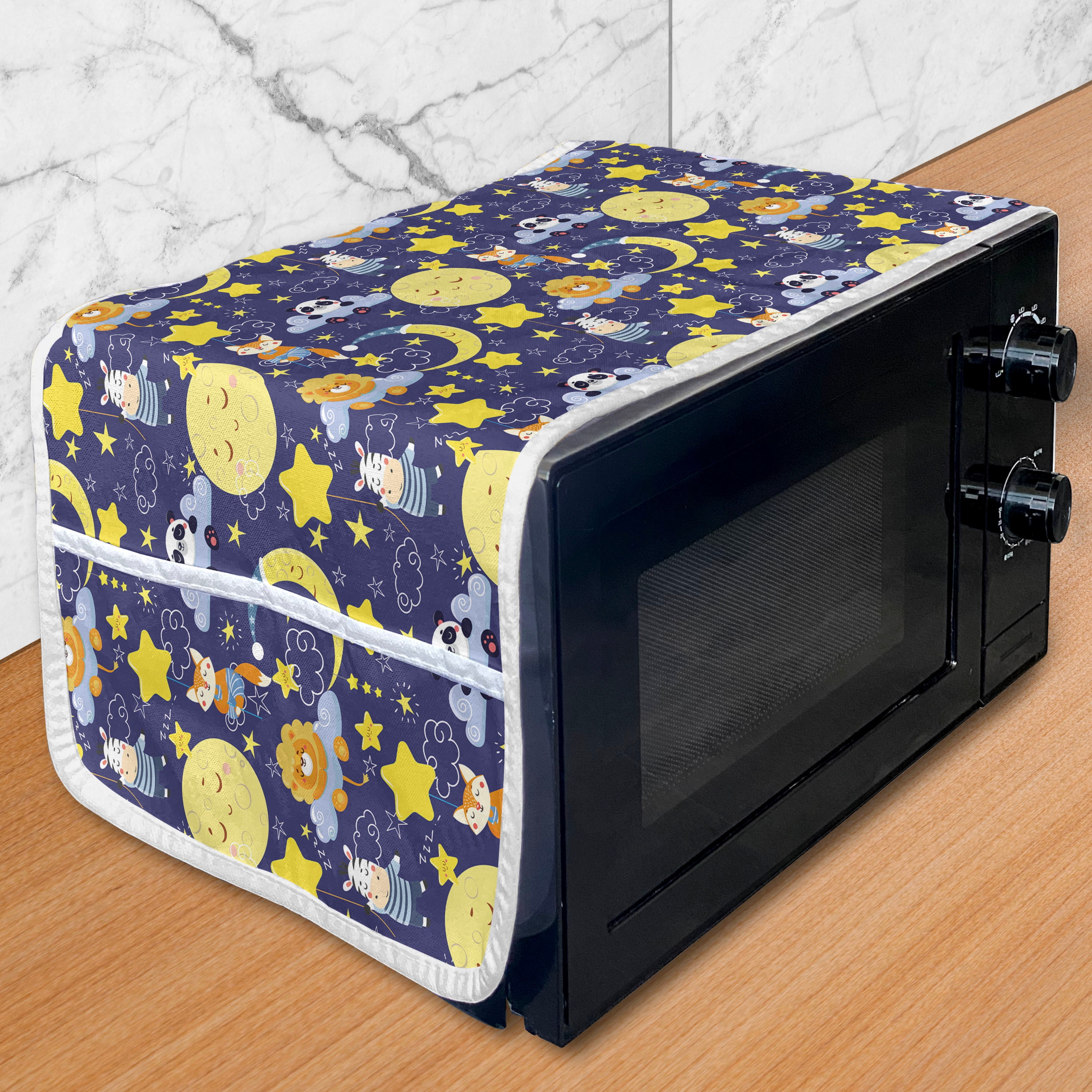 Cartoon Microwave Oven Cover, Sleeping Animals Stars Night Sky with ...
