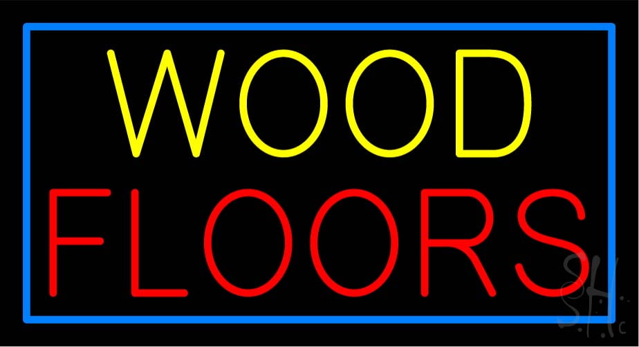 Wood Floors LED Neon Sign 13" Tall x 24" Wide - inches Black Square Cut ...